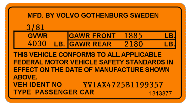 Volvo Body Stickers and Chassis Equipment Labels